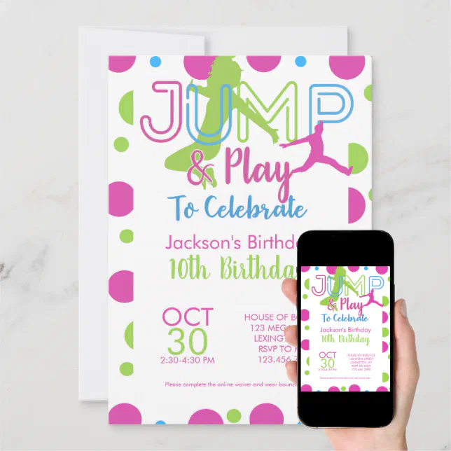 Bounce House Jump Party Trampoline Park Birthday Invitation | Zazzle