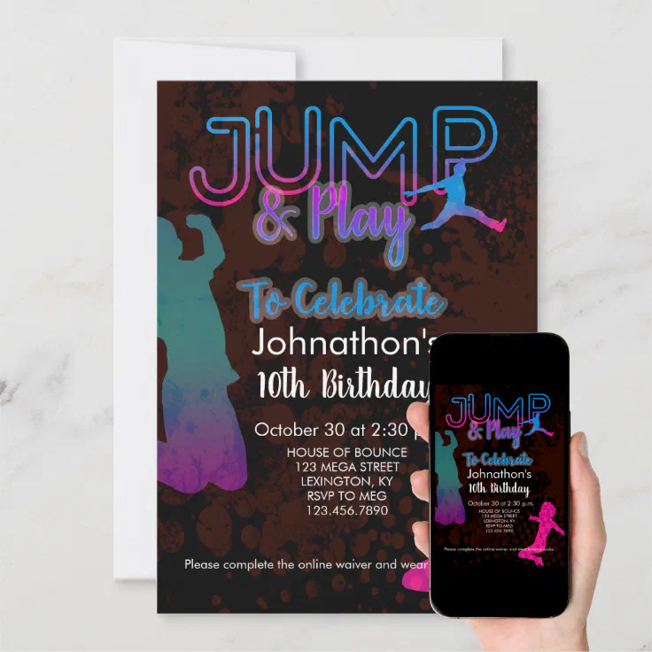 Bounce House Jump Party Trampoline Park Birthday Invitation | Zazzle