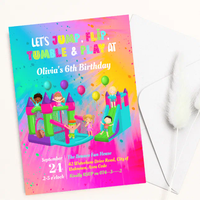 Bounce house jump trampoline kids Birthday Invitation | Zazzle