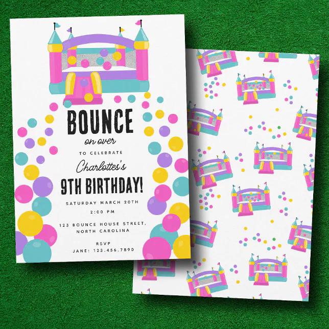 Bounce House Jumping Castle Girls Birthday Party Invitation | Zazzle