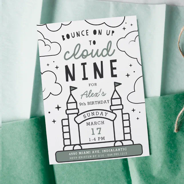 Bounce House Kids 9th Birthday Party Invitation | Zazzle