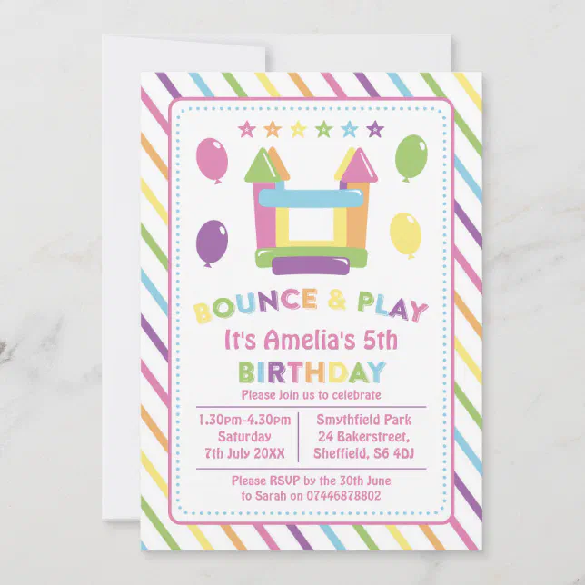 Bounce house themed birthday party invitation | Zazzle