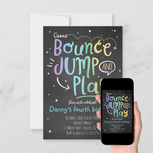 Bounce Jump and Play Birthday Party Invitation | Zazzle