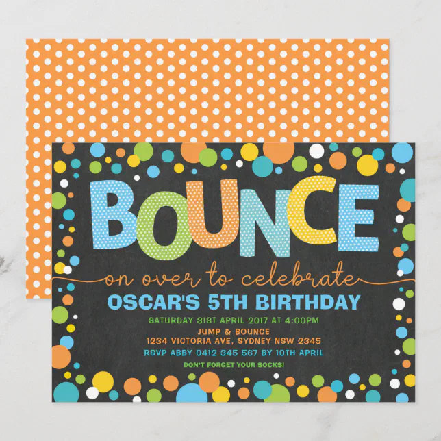 Bounce & Jump Trampoline Party Birthday Chalkboard Invitation | Zazzle