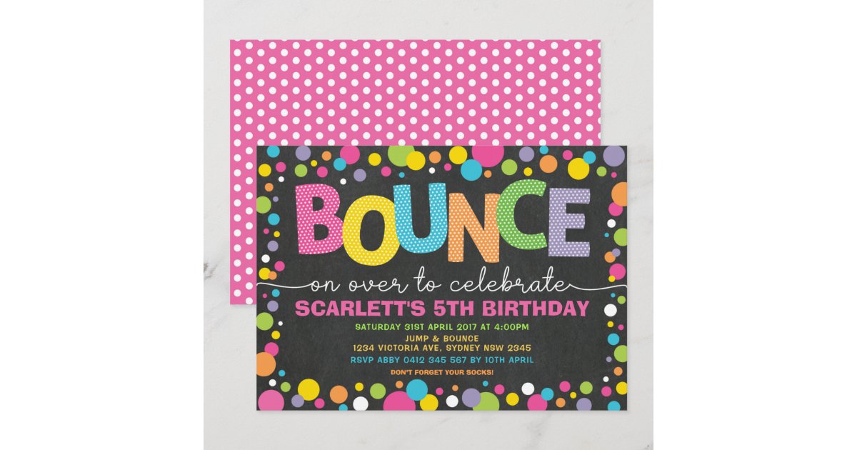 Bounce Jump Trampoline Party Birthday Girl Invitation | Zazzle