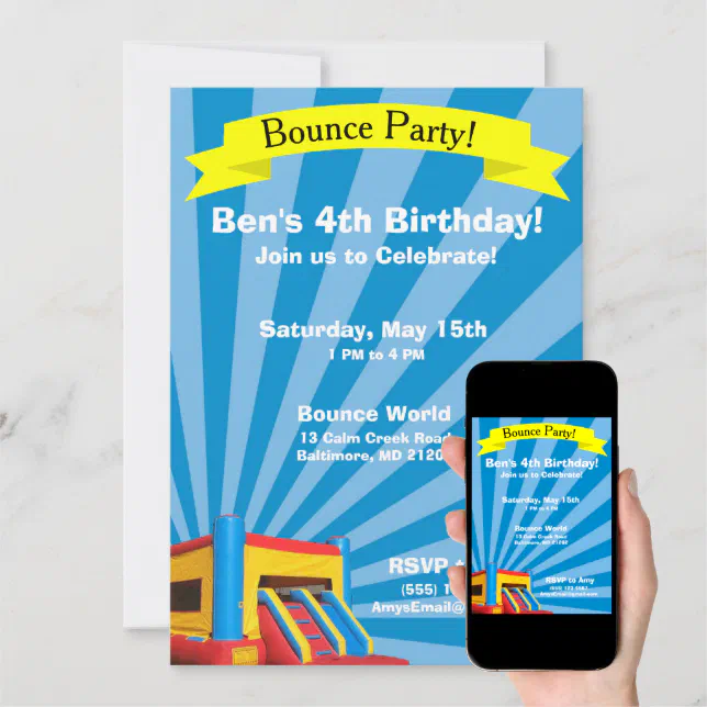 Bounce Party Birthday Invitation | Zazzle