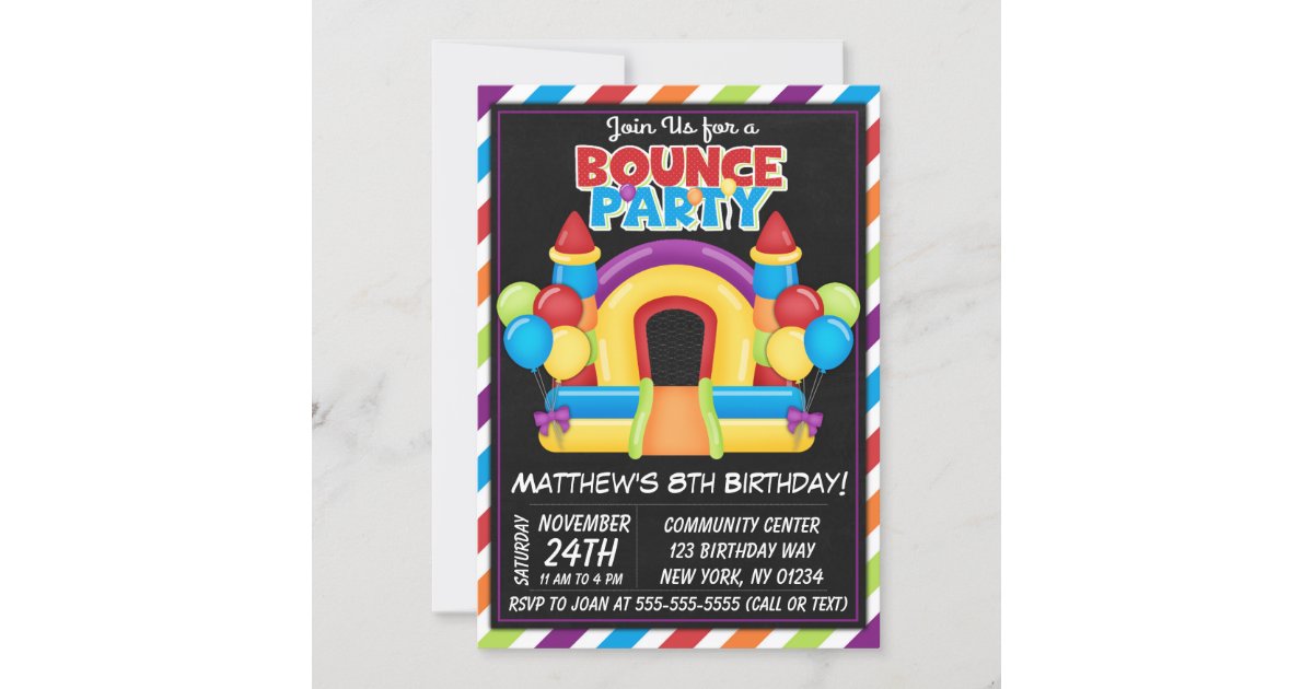 Bounce Party Invitation Kids Bounce Birthday Party | Zazzle