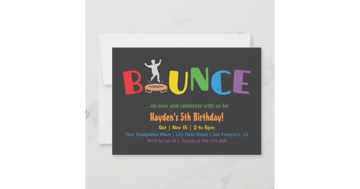 Bounce Trampoline Kids Birthday Party Invitations | Zazzle