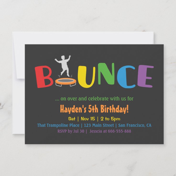 Bounce Trampoline Kids Birthday Party Invitations | Zazzle