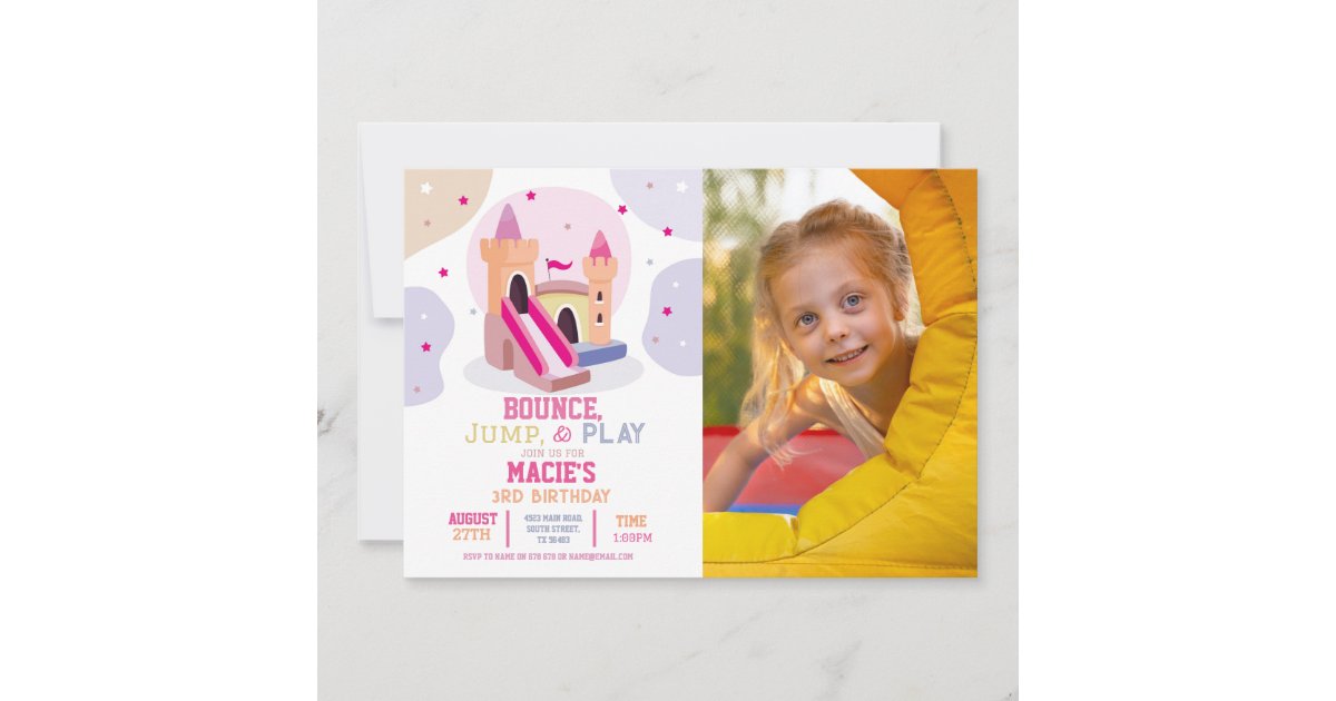 Bouncy Castle Birthday Party Photo Bounce House Invitation | Zazzle