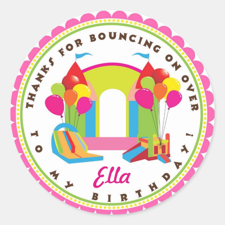 Bouncy House Girl Birthday Party Stickers | Zazzle