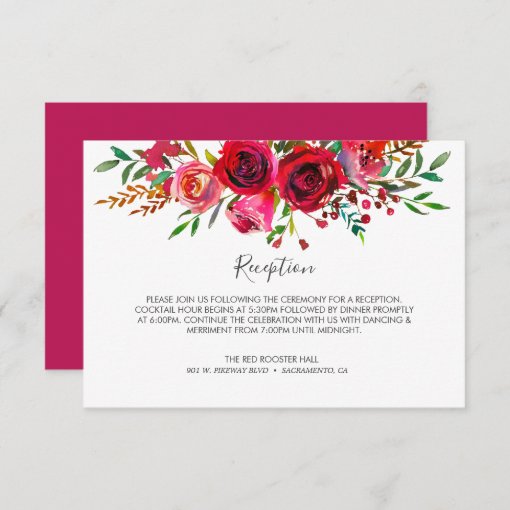Bountiful Rose Ruby Red Wedding Reception Enclosure Card | Zazzle