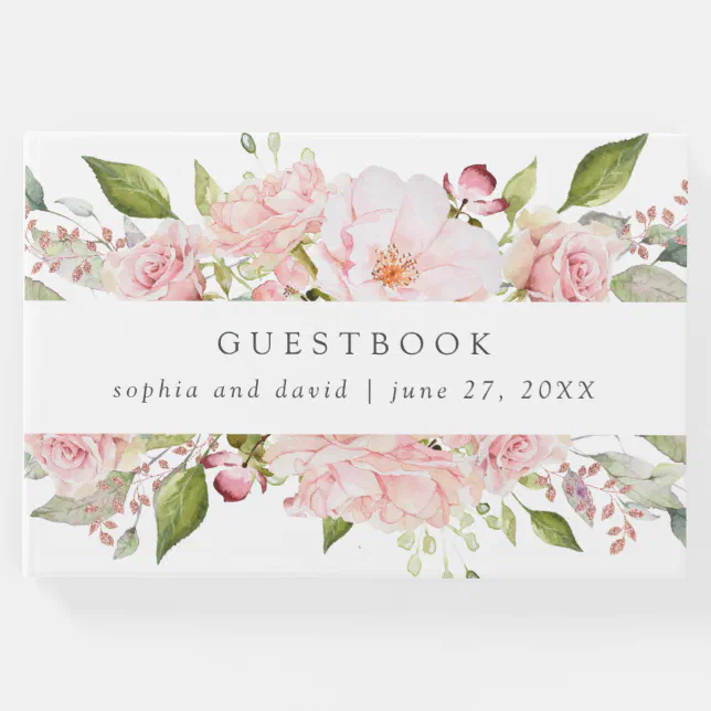 Bountiful Roses | Pink Floral Wedding on White Guest Book | Zazzle