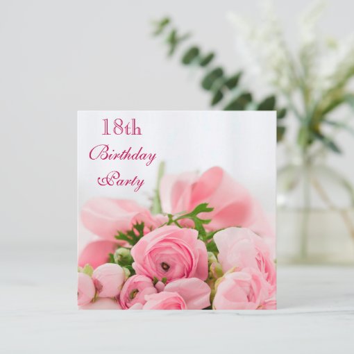 Bouquet Of Pink Roses 18th Birthday Invitation | Zazzle