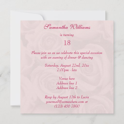 Bouquet Of Pink Roses 18th Birthday Invitation | Zazzle