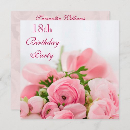 Bouquet Of Pink Roses 18th Birthday Invitation | Zazzle