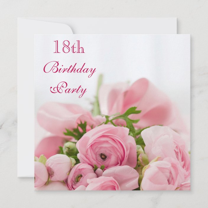 Bouquet Of Pink Roses 18th Birthday Invitation | Zazzle