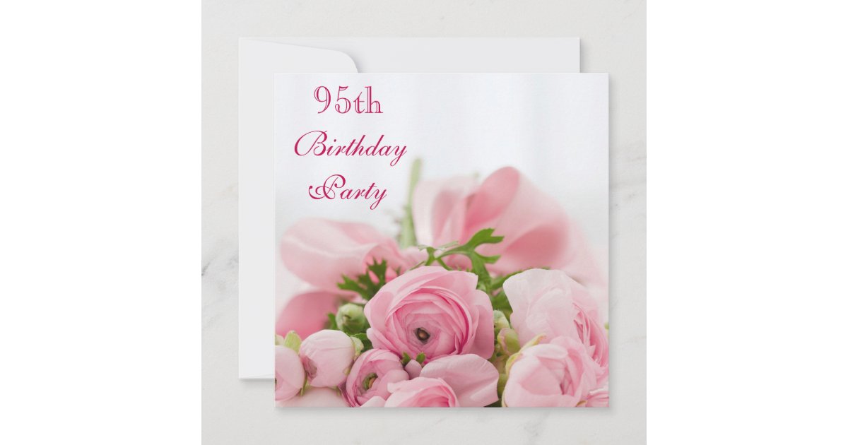 Bouquet Of Pink Roses 95th Birthday Invitation | Zazzle