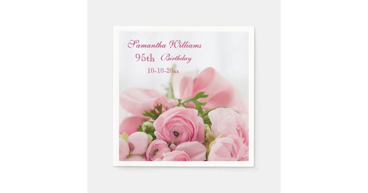 Bouquet Of Pink Roses 95th Birthday Napkins | Zazzle