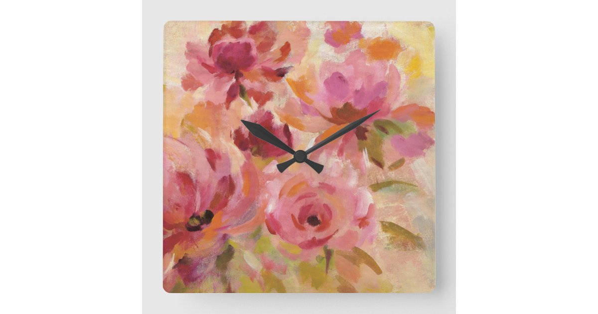 Bouquet of Roses Square Wall Clock | Zazzle