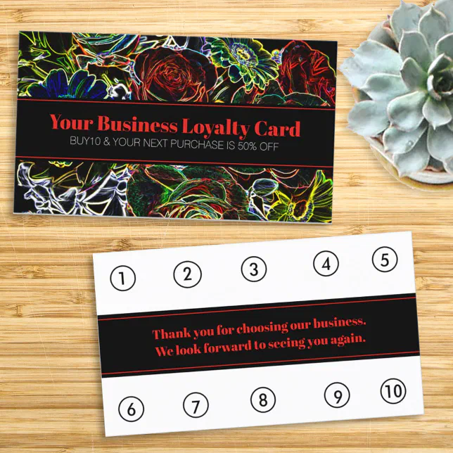 Bouquet Outline Business Loyalty Punch Card | Zazzle