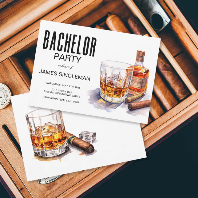 Bourbon and Cigar Bachelor Party Invitation | Zazzle