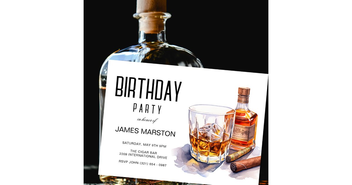 Bourbon and Cigar Birthday Party Invitation | Zazzle