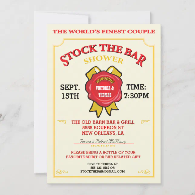 Bourbon label Stock the bar invitation | Zazzle