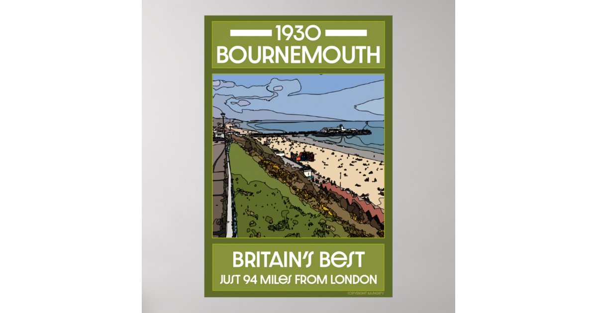 Bournemouth Vintage Retro Seaside Art Poster | Zazzle