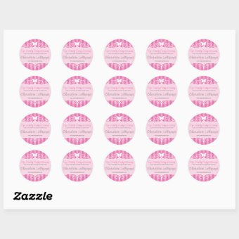 Boutique candy shop pink food round stickers | Zazzle