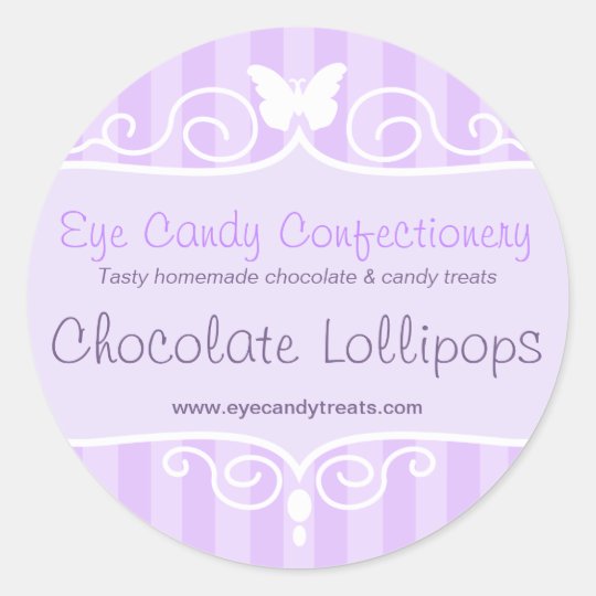 Boutique candy shop purple food round stickers | Zazzle.com