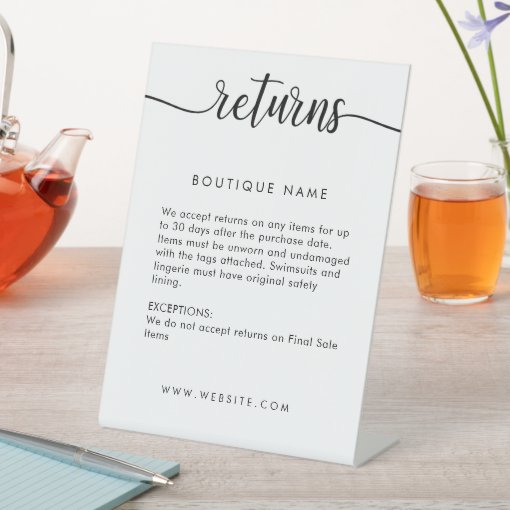 Boutique Clothing Store Return Policy Pedestal Sign | Zazzle