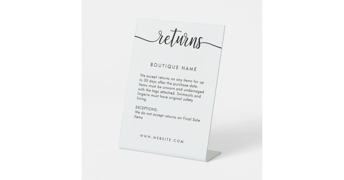 Boutique Clothing Store Return Policy Pedestal Sign | Zazzle