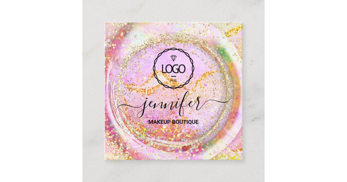 Boutique Luxury Shop Logo QR Code Holograph Gold Square Business Card ...