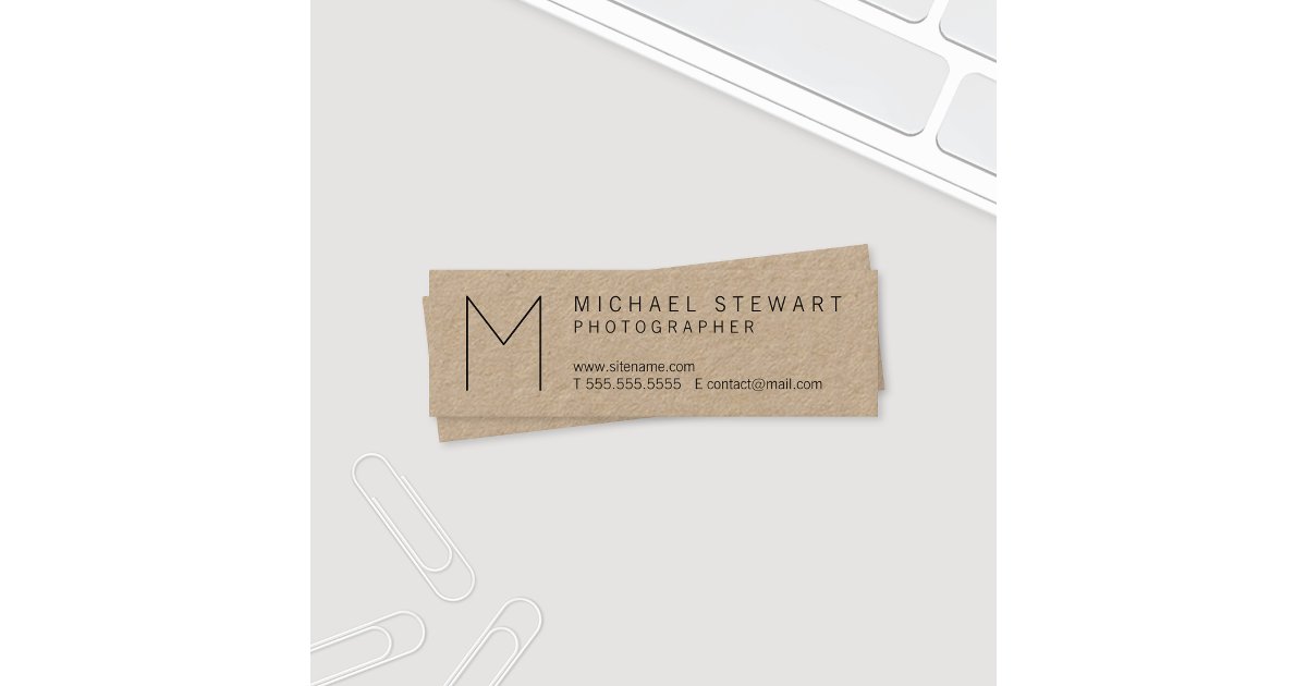Boutique Minimalist Monogram Kraft Paper Mini Business Card | Zazzle