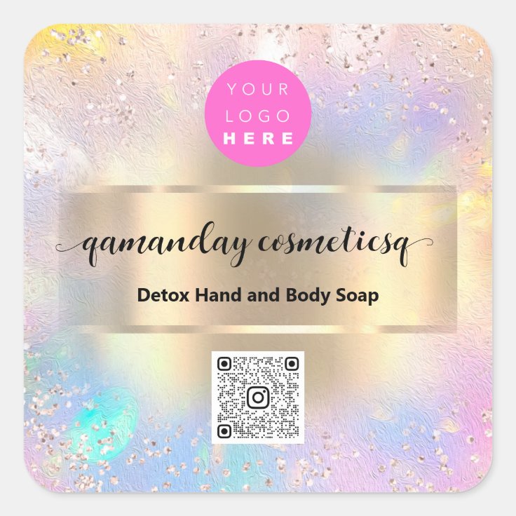 Boutique Online Shop Makeup Holograph QR Code Logo Square Sticker | Zazzle