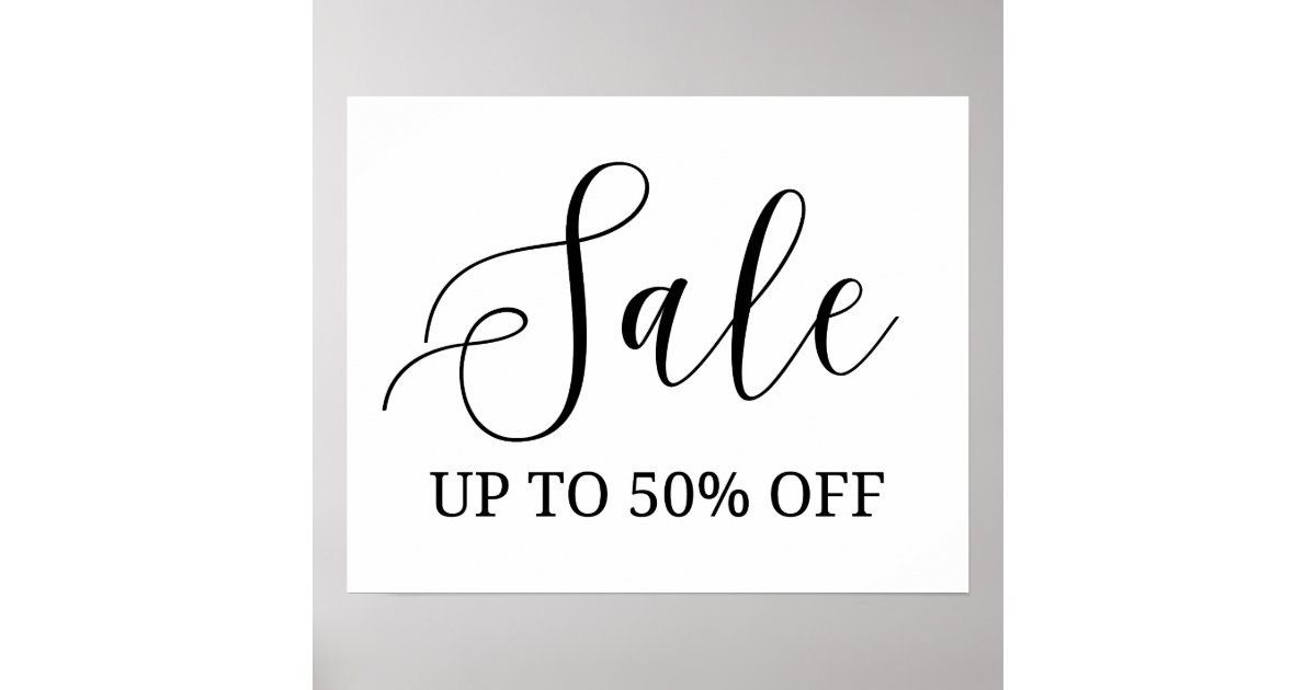Boutique Sale Sign, Up to 50% Off Retail Store Poster | Zazzle