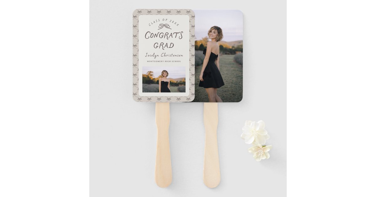 Bow 2 Photo Congrats Grad Graduation Hand Fan | Zazzle