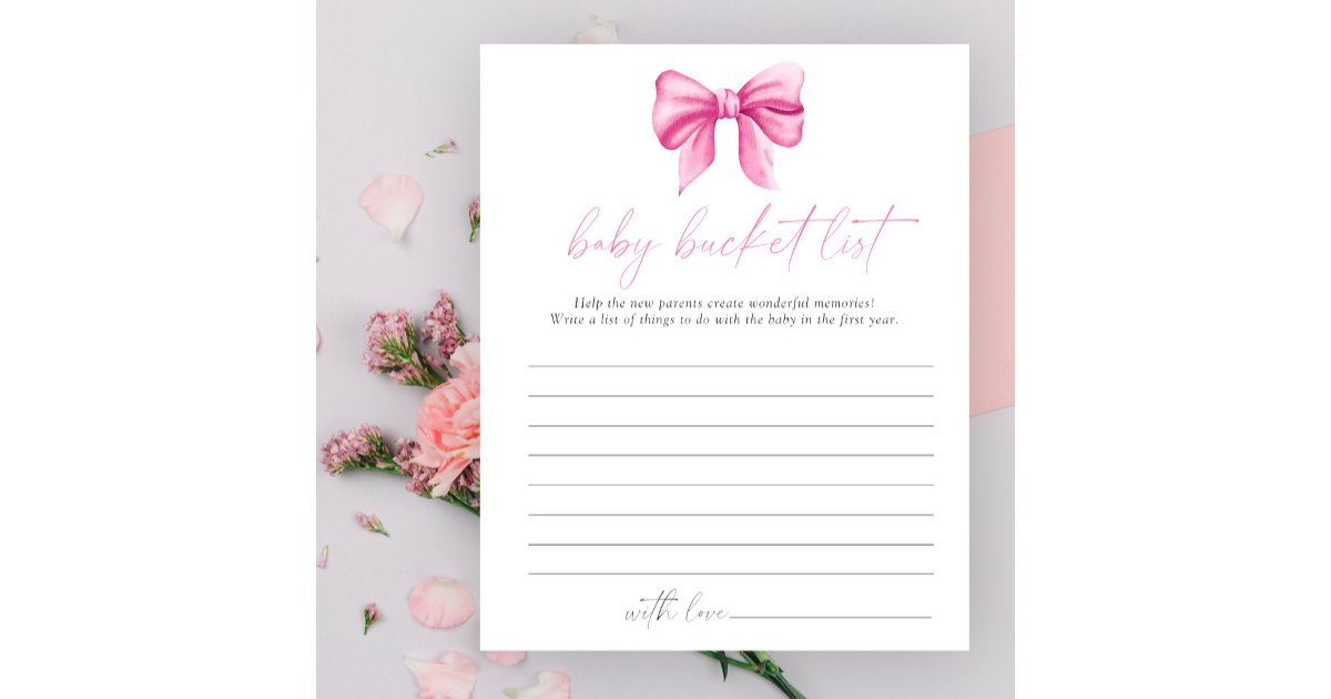 Bow baby shower - Baby bucket list game | Zazzle