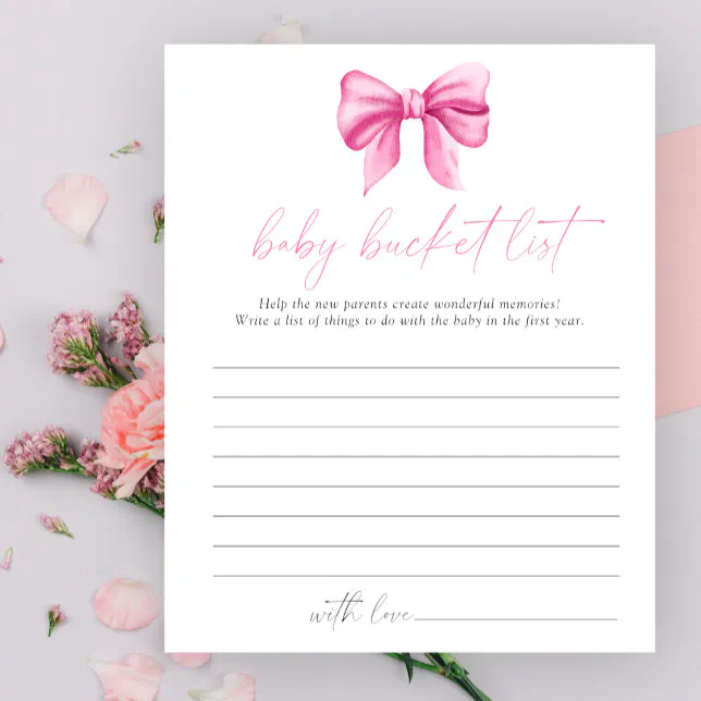 Bow baby shower - Baby bucket list game | Zazzle