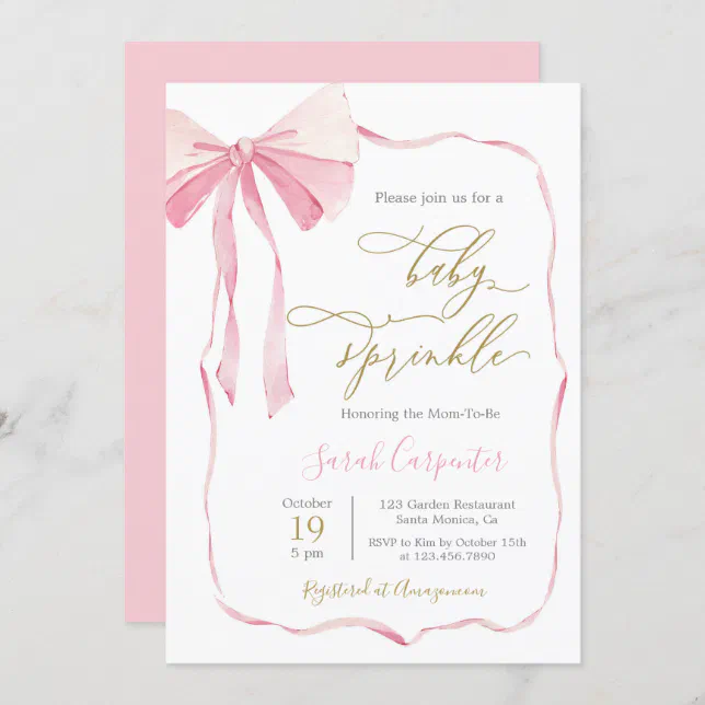 Bow Baby Sprinkle Girl Invitation | Zazzle