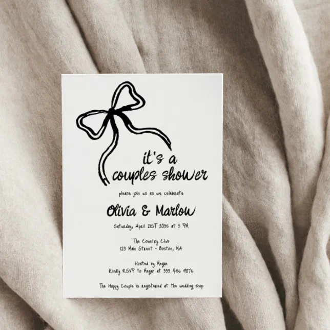 Bow hand illustrated Couple shower invitation | Zazzle