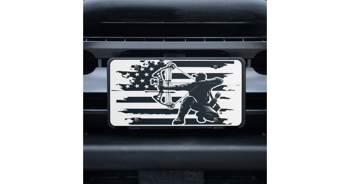 Bow Hunter Manly Hunting Flag Silhouette License Plate | Zazzle
