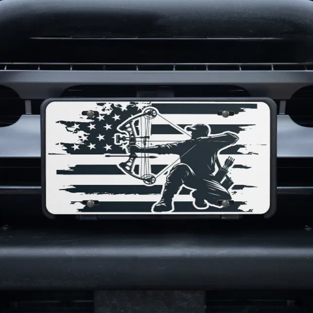 Bow Hunter Manly Hunting Flag Silhouette License Plate | Zazzle