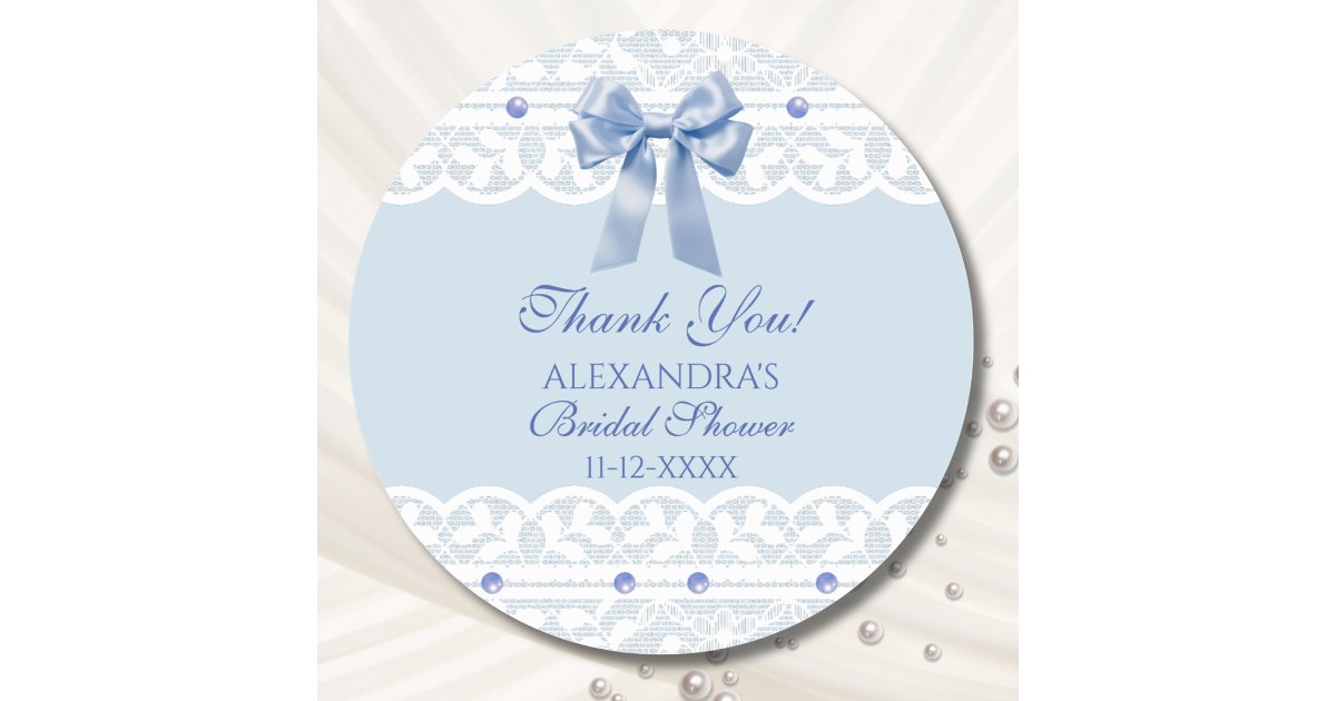 Bow Lace Something Blue Bridal Shower Thank You Classic Round Sticker ...