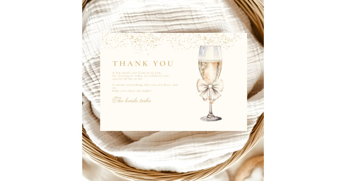 Bow Pearls And Prosecco Bridal Shower Thank You Card | Zazzle