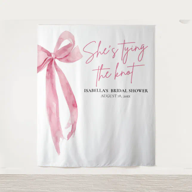 Bow She's Tying the Knot Bridal Shower Backdrops | Zazzle