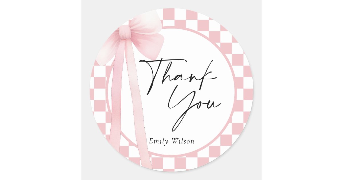 Bow Thank You Classic Round Sticker | Zazzle