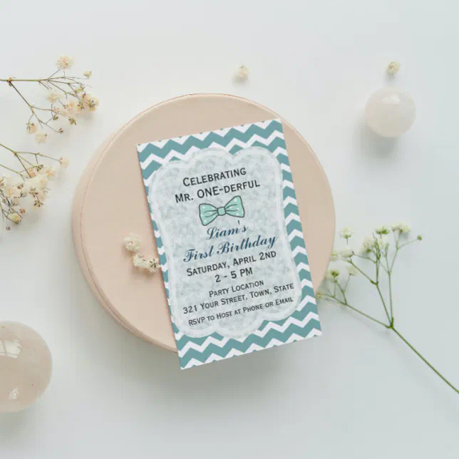 Bow Tie 1st Birthday Invitation | Zazzle
