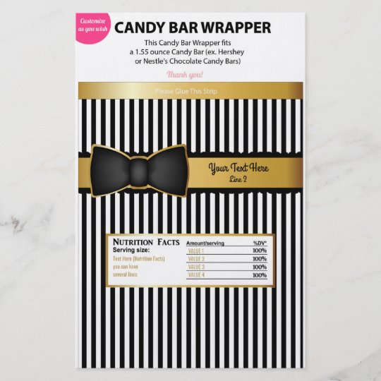 Bow Tie Gold Black Candy Wrapper Bar Chocolate | Zazzle.com